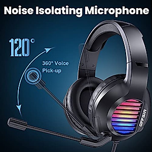 OFFSIR Gaming Headset with Microphone for PS4 PS5 Xbox One PC, Gaming Headphones with RGB Light, Noise Canceling Mic, Bass Surround Sound Headsets for Playstation Xbox 1 Nintendo Switch Laptop Mac