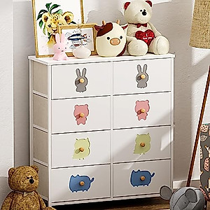 FRAPOW Kids Dresser with 8 Drawers, Girls Storage Organizer Dresser for Baby Child with Wood Top Metal Frame for Living Room Bedroom Hallway Nursery