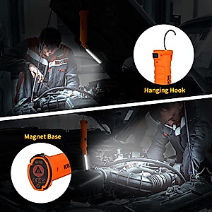 Suranew LED Worklight Flashlight, COB Rechargeable Work Lights with Magnetic Base 360 Degree Rotate and 5 Modes Portable Flood Light Inspection Construction Light for Car Repair (Orange, 2 Pack)