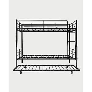 Miscoos Full XL Over Queen Bunk Bed with Trundle, Heavy-Duty Bunk Bed Frame with Ladder and High Guardrail, Convertible into 3 Beds for Kids Teens Girls Boys, Black