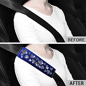 2PCS Bling Car Seat Belt Cover, Crystal Soft Shoulder Neck Protector Pad, Diamond Rhinestones Seatbelt Cushion for Women Girls, Auto Interior Accessories Universal for SUV, Truck, Van (Blue)