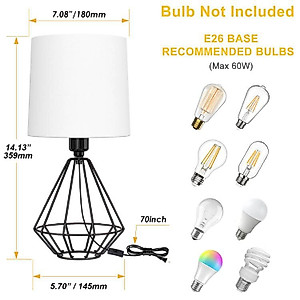 GGOYING Set of 2 Table Lamp, Modern Bedside Lamp with Simple Black Metal Base, White Fabric Shade for Nightstand Bedroom Living Room Office Working Reading (Bulb not Included)