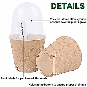 winemana 36 Set Plant Nursery Pots with Humidity Dome, Seed Starter Biodegradable Peat Pots, Seedlings Planting Pots with Labels for Indoor Outdoor Garden