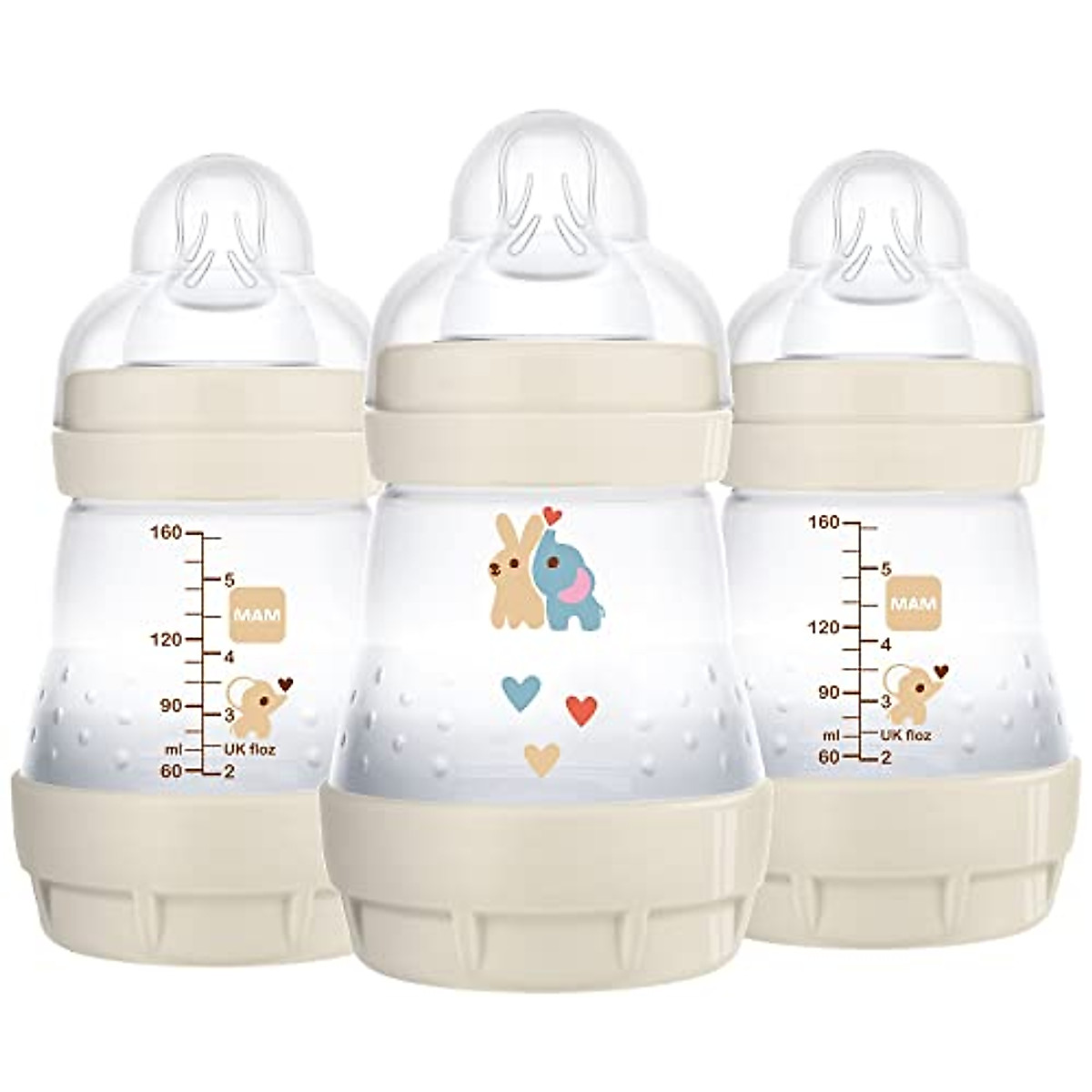 MAM Easy Start Anti Colic Baby Bottle 5 oz, Easy Switch Between Breast and Bottle, Reduces Air Bubbles and Colic, Newborn, Unisex, 3 Count (Pack of 1)