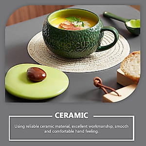 Cabilock Ceramic Stew Pot Steam Soup Bowl Small Steaming Mug Cup Avocado Shapes Sugar Bowls with Lid Spoon Serving Dish Bowls for Home Kitchen