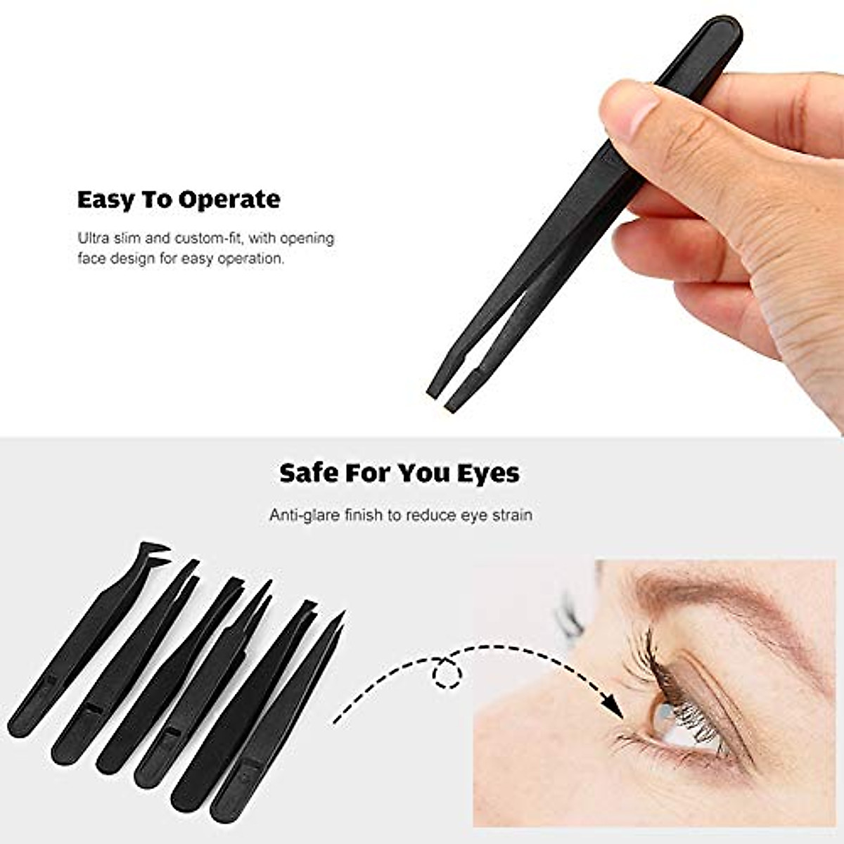 FEITA Precision Plastic Tweezers Kit - Plastic Anti static Tweezers Set Pickup Craft Electronics DIY Repair Tool - Black - 6Pcs