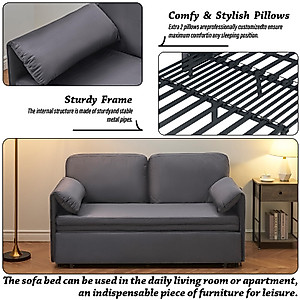 63.8" Queen Sleeper Sofa Bed,3-in-1 Convertible Sofa Bed with Phone Holder,USB Port,Velvet Pull Out Bed with Side Storage,Recliner Loveseat Sofa for Living Room,Small Space (Gray)