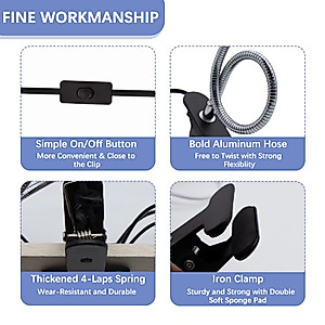 ZHGYNAWE Clip on Desk Lamp Holder,2Pcs 86.6In Wire Reading Light Stand Clamp Fixture E27 Bulb Socket Extender 360° Adjustable Gooseneck Night Lamps with Studio-Black