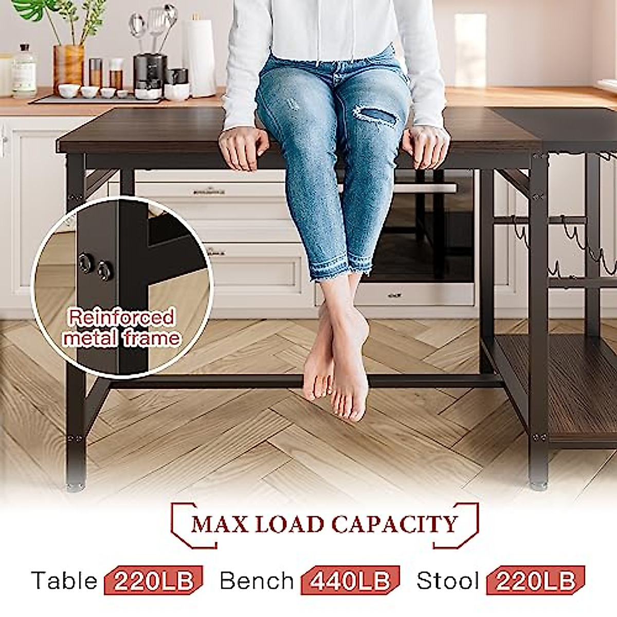 EnHomee Dining Table Set for 4, Kitchen Table and Chairs Set 4 Piece Dining Room Table Set with Wine Rack and Storage Shelf, Space-Saving Dinette Set for Small Space,Breakfast Nook, Espresso Brown
