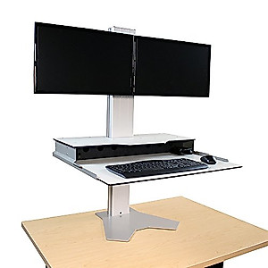 RightAngle Standing Desk Converter - Height Adjustable Sit Stand Desk Riser W/ Dual Monitor Support Hover Helium, 24" x 28", White