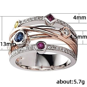 GYOEI 925 Sterling Silver Womens Shiny Full Diamond Ring Geometric Colorful Gemstone Cubic Zirconia Ring Multi Row Cross Hip hop Ring Eternity Engagement Wedding Band Ring for Women HM012 (7)