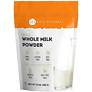 Dry Whole Milk Powder for Baking and Coffee (12oz) - Kate Naturals. Dried Powdered Milk for Adults. RBST-Free. Substitute For Liquid Milk. Milk Whole Powder for Milkshakes. Made In USA.