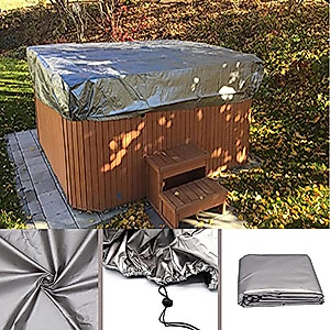 Klzzuk Waterproof Square Hot Tub Cover, UV-Resistant SPA Cover with Elastic Rope, Garden Hot Spring Bath Swimming Pool Furniture Dust Cover, 210D Oxford Cloth (220 * 220 * 90cm,Brown)