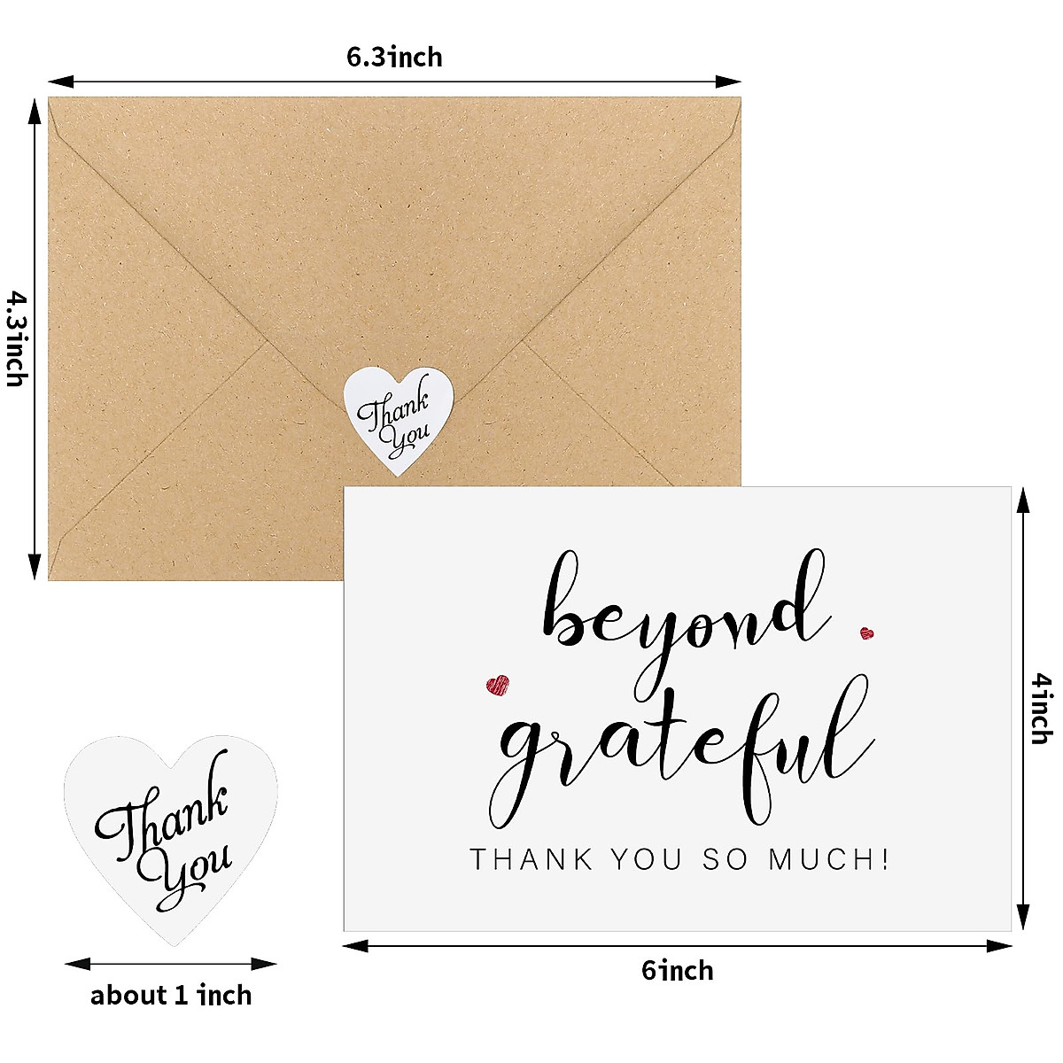 Yeaqee 200 Pack Beyond Grateful Thank You Cards Bulk Thank You Cards with Envelopes and 500 Pcs Matching Stickers 4 x 6 Thank You Cards for Baby Shower Wedding Bridal Shower Business Gratitude Gift