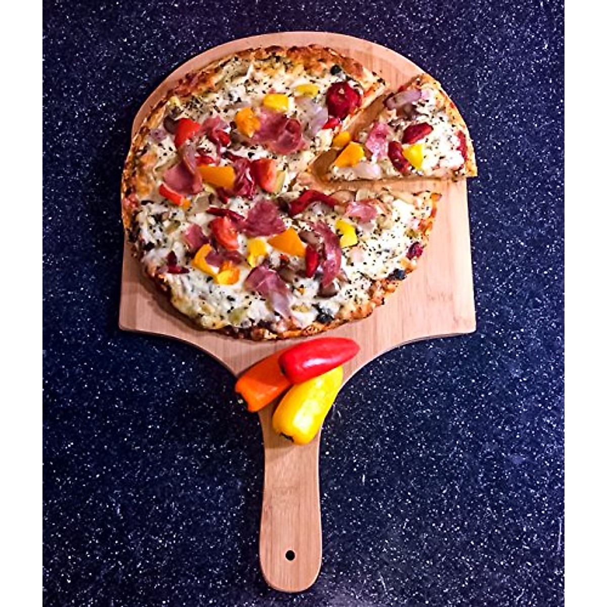 Camco Bamboo Pizza Peel, Charcuterie with Handle - Pizza & Bread Serving or Baking Board | Cutting Board & Serving Tray for Fruit, Vegetables and Cheese - (53000)