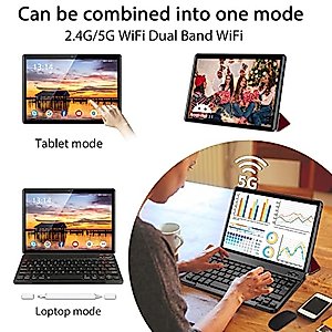 DUODUOGO Tablet with Keyboard, 2 in 1 Tablet 10 inch Android 11 Tablet, Quad-Core Processor, 64GB+4GB, 128GB Expandable, 2.4+5G WiFi, Dual Camera, 6000mAh, Bluetooth, FM (Red)