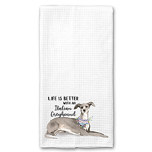 Watercolor Life is Better with an Italian Greyhound Microfiber Kitchen Tea Bar Towel Gift for Animal Dog Lover