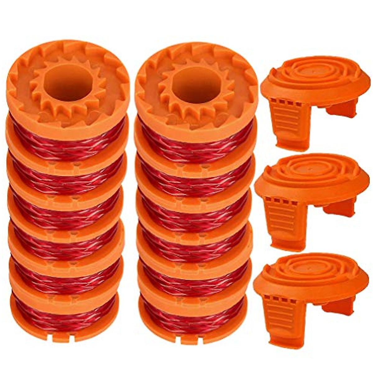 TOPEMAI WA0010 Replacement Trimmer Spool Line 0.065” for Worx WG154 WG163 WG160 WG180 WG175 WG155 WG151 String Trimmer (12 Spools + 3 Caps)