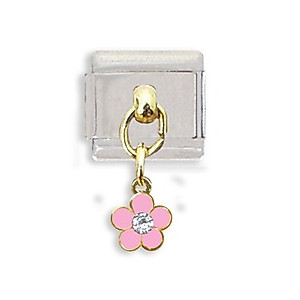 Clearly Charming Flower with Crystal Center Dangle Italian Charm Bracelet Link