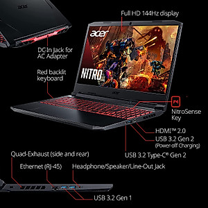 acer Nitro 5 15.6'' 144Hz Gaming Laptop, 11th Intel 8-Core i7-11800H(Beat Ryzen 7 5800H), Nvidia GeForce RTX 3050 Ti 4GB GDDR6, Backlit KB, Windows 11 Home(32GB|1TB SSD), Black