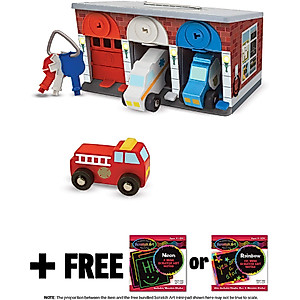 Melissa & Doug Lock and Roll Rescue Garage: Wooden Toy Play Set + 1 Scratch Art Mini-Pad Bundle (#04607)
