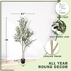 LYERSE Olive Tree 4ft(48") Fake Potted Olive Tree with Planter, Large Faux Olive Branches and Fruits Artificial Tree for Home Office Decor Indoor