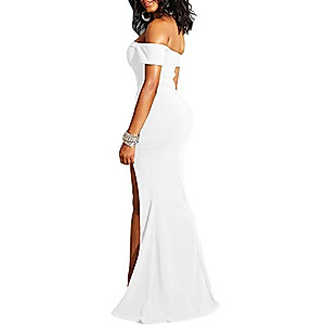 YMDUCH Women's Off Shoulder High Split Long Formal Party Dress Evening Gown White