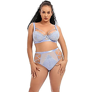 Women's Minimizer Eyelash Lace Plus Size Full Figure Non-Padded Underwire Unlined Sheer Bra (Corn Flower Blue, 40K)