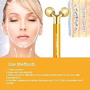 DANGSHAN 2-in-1 Electric Face Massager 24k Golden Facial Massager, 3D Roller and T Shape Facial Roller Massager Kit Skin Care Tools