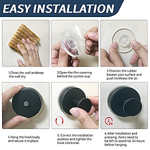 Ycxz Suction Cup Hooks for Shower,12LB Heavy Duty No-Drill Stainless Steel Shower Hooks for Inside Shower,Suction Hooks for Shower Wall,Bathroom,Kitchen,Glass Door,Tile,Mirror (Matte Black, 2 Pack)