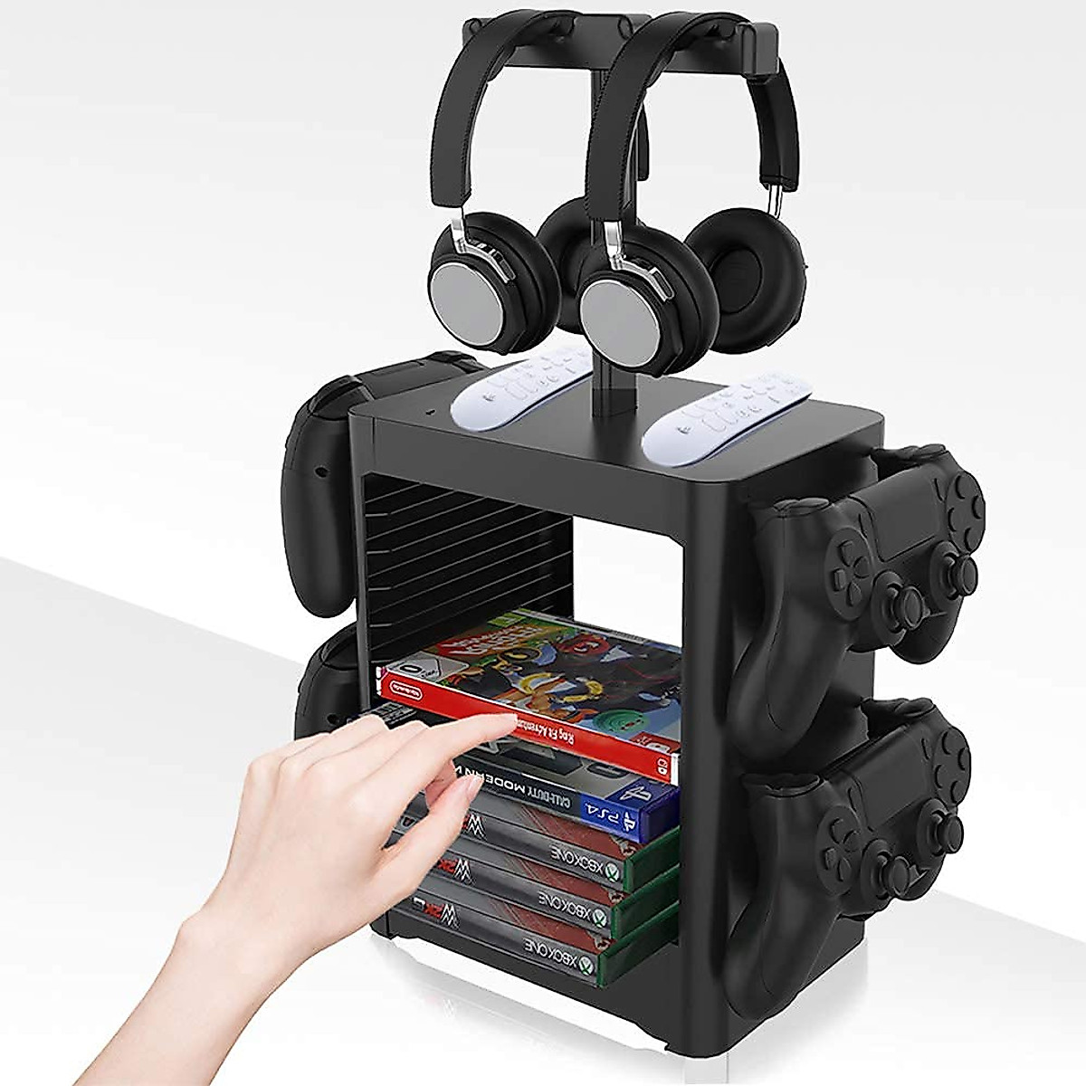 eLUUGIE Multifunctional Game Disk Storage Tower Holder for PS5 Game Disc Holder and Controller/Headset Stand/Headphone Holder Compatible with PS5/PS4/ Xbox Series X/Switch