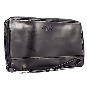 Big Skinny Women's Panther Leather Clutch Slim Wallet, Holds Up to 40 Cards, Black