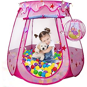 Pricess Tent, Kids Pop Up Tent with Star Light and Clip, Foldable Kids Princess Castle Playhouse Tent Indoor for Girls,Pink Indoor Outdoor 1 2 3 Year Old Girls Toy Gift for Birthday/Christmas