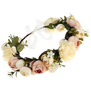DDazzling Women Flower Headband Wreath Crown Floral Wedding Garland Wedding Festivals Photo Props (Champagne)