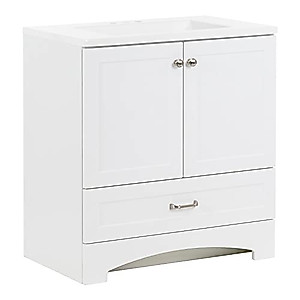 Spring Mill Cabinets Emlyn 30 Inch Bathroom Vanity with White Single Sink Top, 2-Door Cabinet, 1 Drawer, 30.5" W x 18.75" D x 32.89" H, White