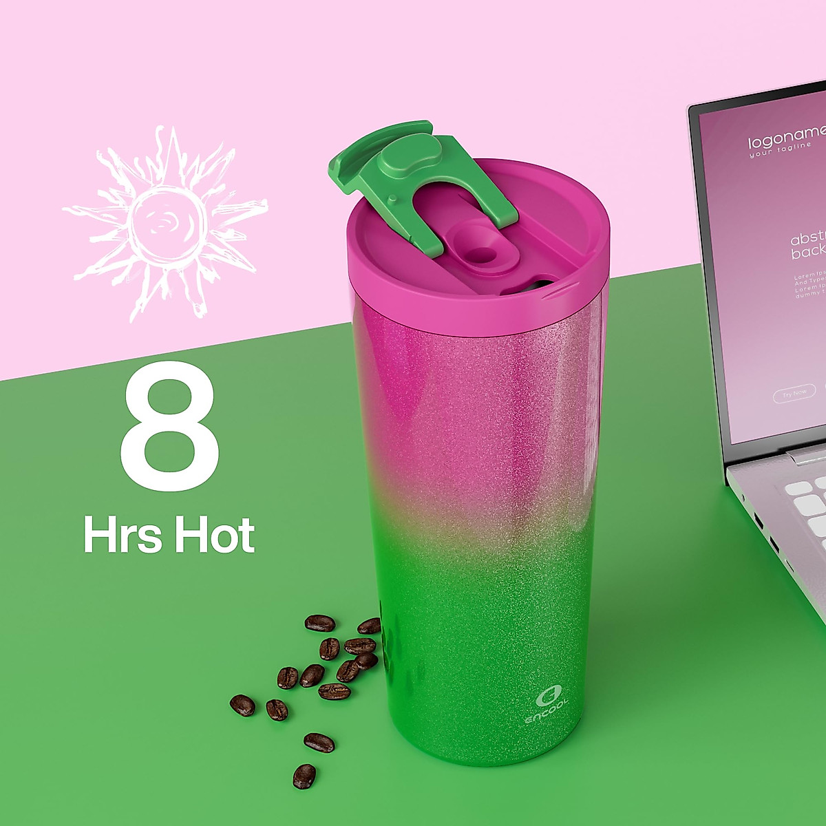 ENCOOL 30 oz Insulated Tumbler with Lid and Straw, 100% Leakproof Travel Coffee Mug, Stainless Steel Coffee Tumbler, Keeps Cold for 24 Hours or Hot for 8 Hours, Car Cup Holder Friendly (Fuchsia)