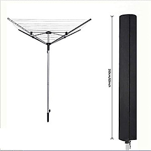 Premium Waterproof Rotary Airer Cover,Clotheslines Cover with Zipper and Drawstring,Umbrella Drying Rack Protective Cover,Oxford Fabric Washing Dryer Line for Outdoor Garden Courtyard Black