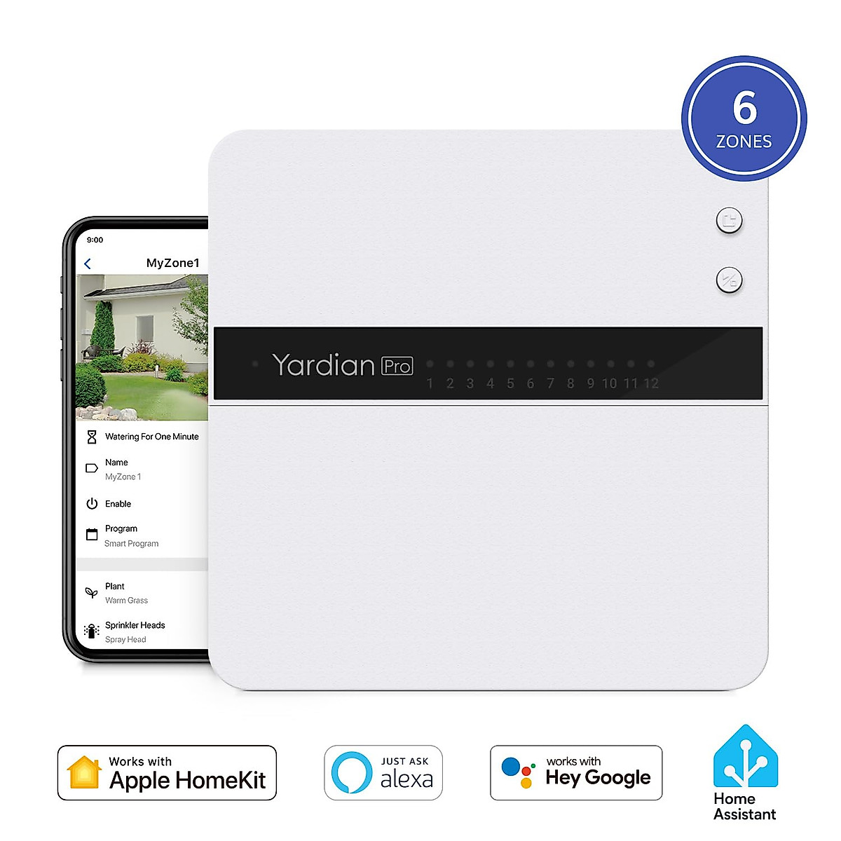 Aeon Matrix Yardian Pro Smart Sprinkler Controller 6 Zone - Control Buttons, Apple HomeKit, Alexa, Google Assistant and Home Assistant Compatible, Enhanced Wi-Fi, RJ45, Level VI Worldwide Power Supply