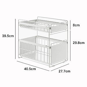 Under Sink Storage Kitchen Storage Rack,Under Sink Storage Racks,Under Sink Organizer,pull-out Cabinets,countertop Storage,Kitchen Tidy Organiser,for Kitchen Bathroom, White 40.5*27.7*39.5cm