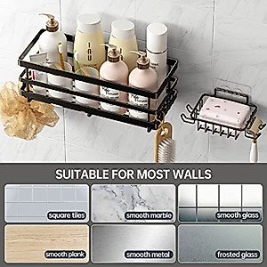 WeeProp 3 Pack Shower Caddy, Bathroom Shower Organizer with Soap Holder, 16 Hooks, Adhesive Shower Shelf for Inside Shower with High Fence, Rustproof Stainless Steel Shower Storage Rack(Black)