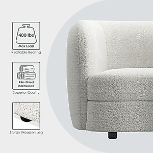 Furniture of America Nimiane Modern Boucle Loveseat Couch with Curved Arms and Wooden Legs, Comfy Fabric Upholstered Small Sofa for Living Room, Bedroom, Home Office, Off-White