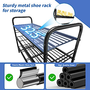 MWQ 3 Tier Stackable Shoe Rack, 32.5" Wide All Metal Free Standing Shoe Storage Organizer for Entryway, Closet, Black