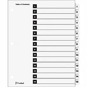 Cardinal by TOPS Products OneStep Index System, 15-Tab, Numbered, White, 1 Set (61513CB)
