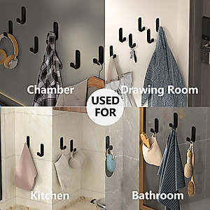 DueHoppee 12 Pack Plastic Adhesive Hooks,Damage Free Hooks Holder,Key Holder,Cute Simple Hooks,Black Decorative Wall Hooks for Hanging Hat Cup Glass Headset Towel(J-Shaped)