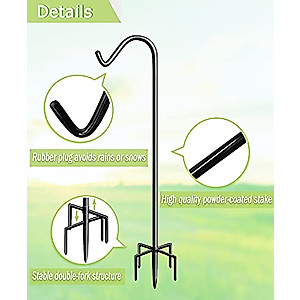 Garbuildman 76 Inch Tall Shepherd Hooks with 5-Forked Base, Adjustable Heavy Duty Bird Feeder Pole Stand Hanger for Outdoor, Shiny Black, 1 Pack