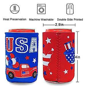 Tifeson 4th of July Decorations Outdoor, Patriotic Party Favors Supplies July 4th Decorations for Outside - 12 PACK USA Patriotic Koozies Insulated Covers Beer Can Cooler Sleeves for Independence Day