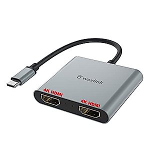 WAVLINK USB C to Dual HDMI Adapter 4K@60Hz, Thunderbolt 3/4 Compatible, Type C to HDMI Multi Monitor Converter for MacBook Pro/Air,Dell XPS 13/15,HP,Lenovo Yoga,etc(DP Alternate Mode Required)
