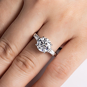 AnuClub 3.6cttw Moissanite 3 Stone Engagement Rings D Color VVS1 Round Cut 18K White Gold Plated 925 Sterling Silver Anniversary Wedding Promise Ring, Christmas Gift for Women 8