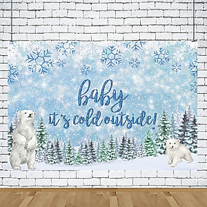 AIBIIN 7x5ft Winter Baby Shower Backdrop Forest Snowflake Background for Photography Baby It's Cold Outside Gender Reveal Party Decoration Christmas Landscape Merry Xmas Polar Bear Backdrop Photo Prop