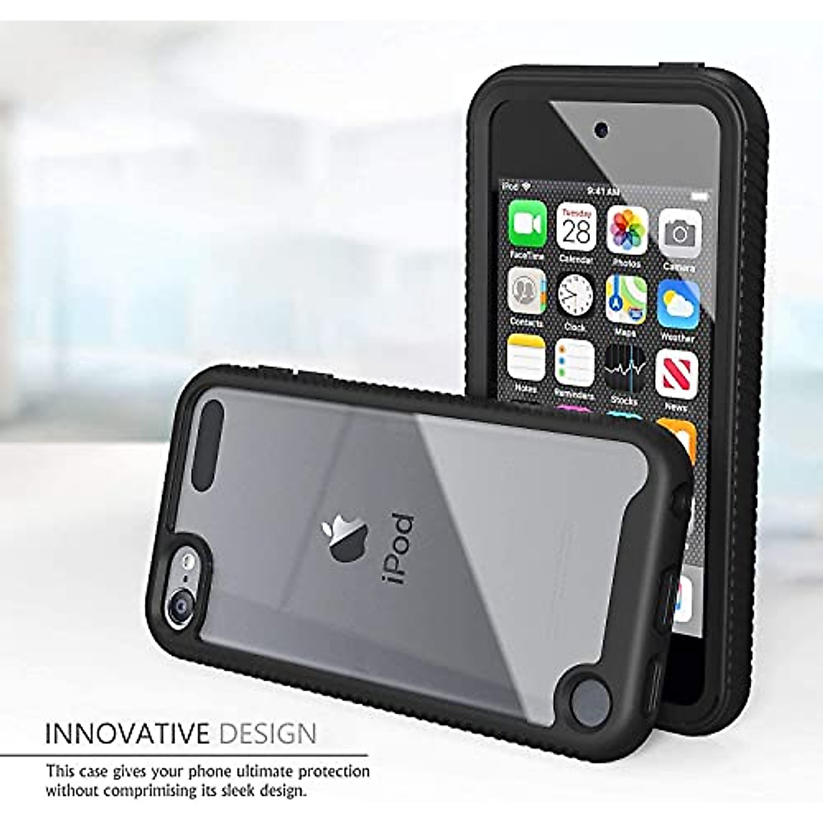 iPod Touch 7 Case,iPod Touch 6 Case,SLMY Armor Shockproof Case with Build in Screen Protector Heavy Duty Shock Resistant Hybrid Rugged Cover for Apple iPod Touch 5/6/7th Generation (Black/Black)